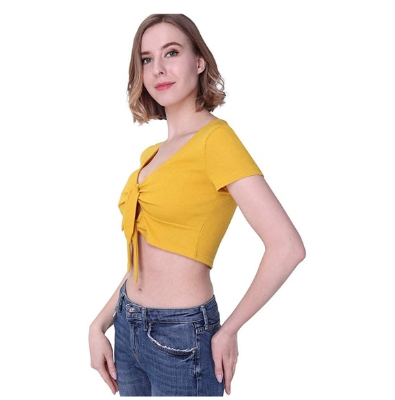 Tops | Burnt Yellow Double Tie Crop Top Vsco | Poshmark